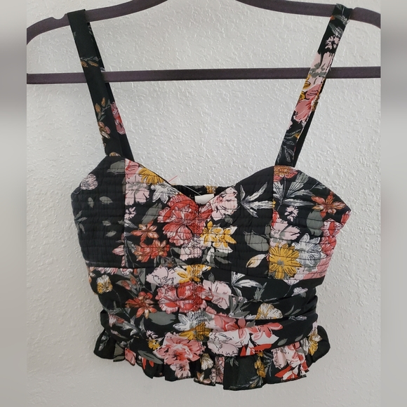 B.O.G collective | Tops | Bog Collective Smocked Floral Ruffle Crop Top ...